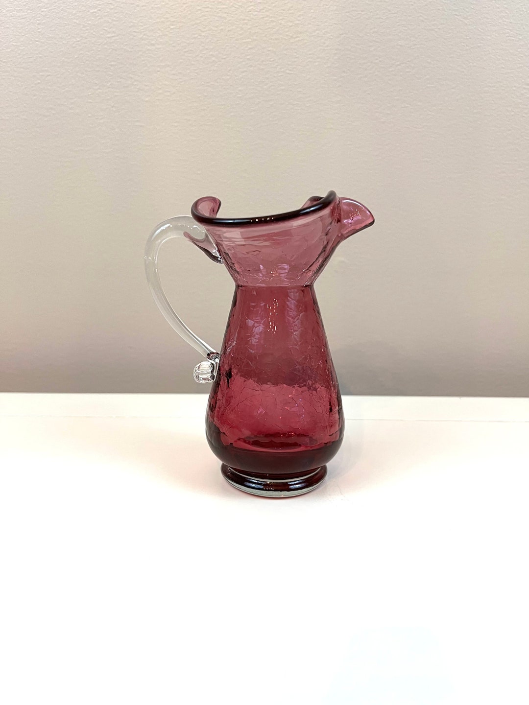Vintage Amethyst Glass Vase Hand Blown Glass Clear Handle Sweet Little ...