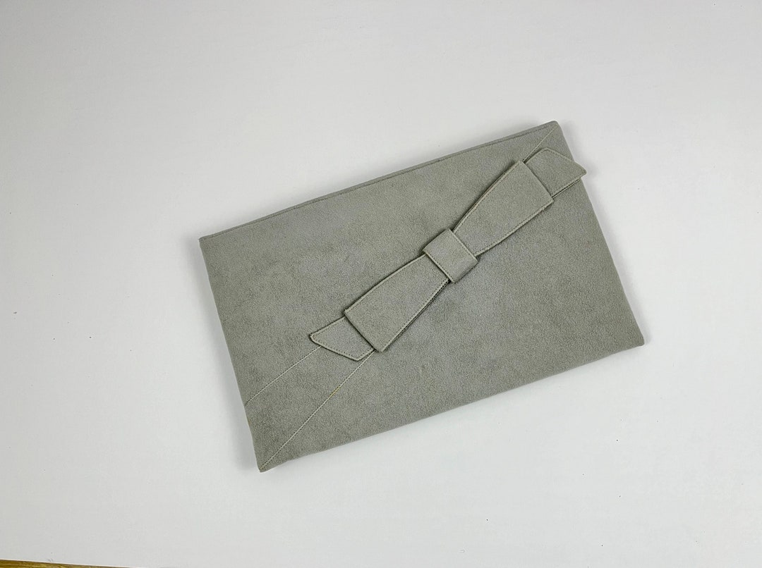 Vintage Reva Ultra Grey Suede Clutch or Purse Bow Style 80s 90s Style ...