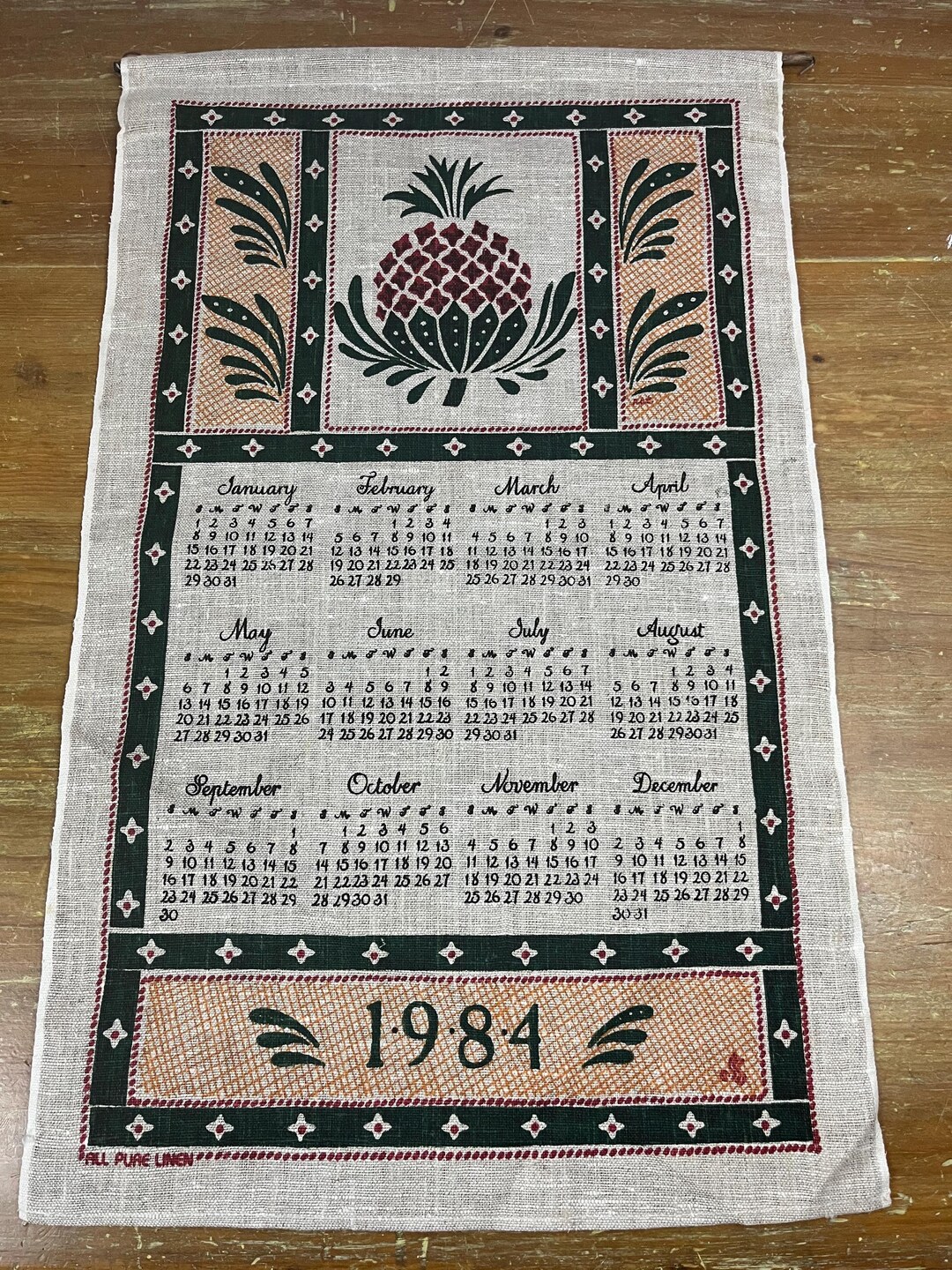 Vintage 1984 Pineapple Themed Calendar Linen Tea Towel Birth Year Gift ...