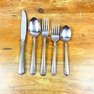 Vintage Walco Stainless Flatware Sets Textured Center Fan Shaped End ...