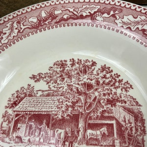Royal Ironstone Memory Lane Red Transferware Dinnerware Soup Bowls Pink ...