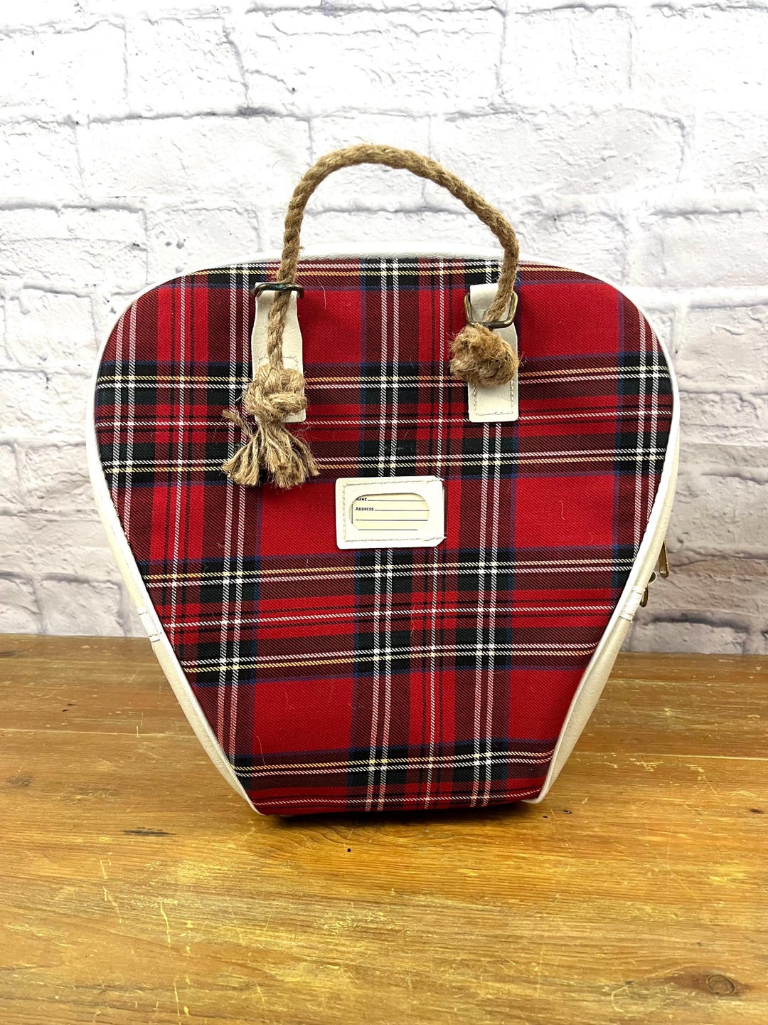 Vintage Leeds Red Plaid Bowling Ball Case Decorative Rope Handles Size ...