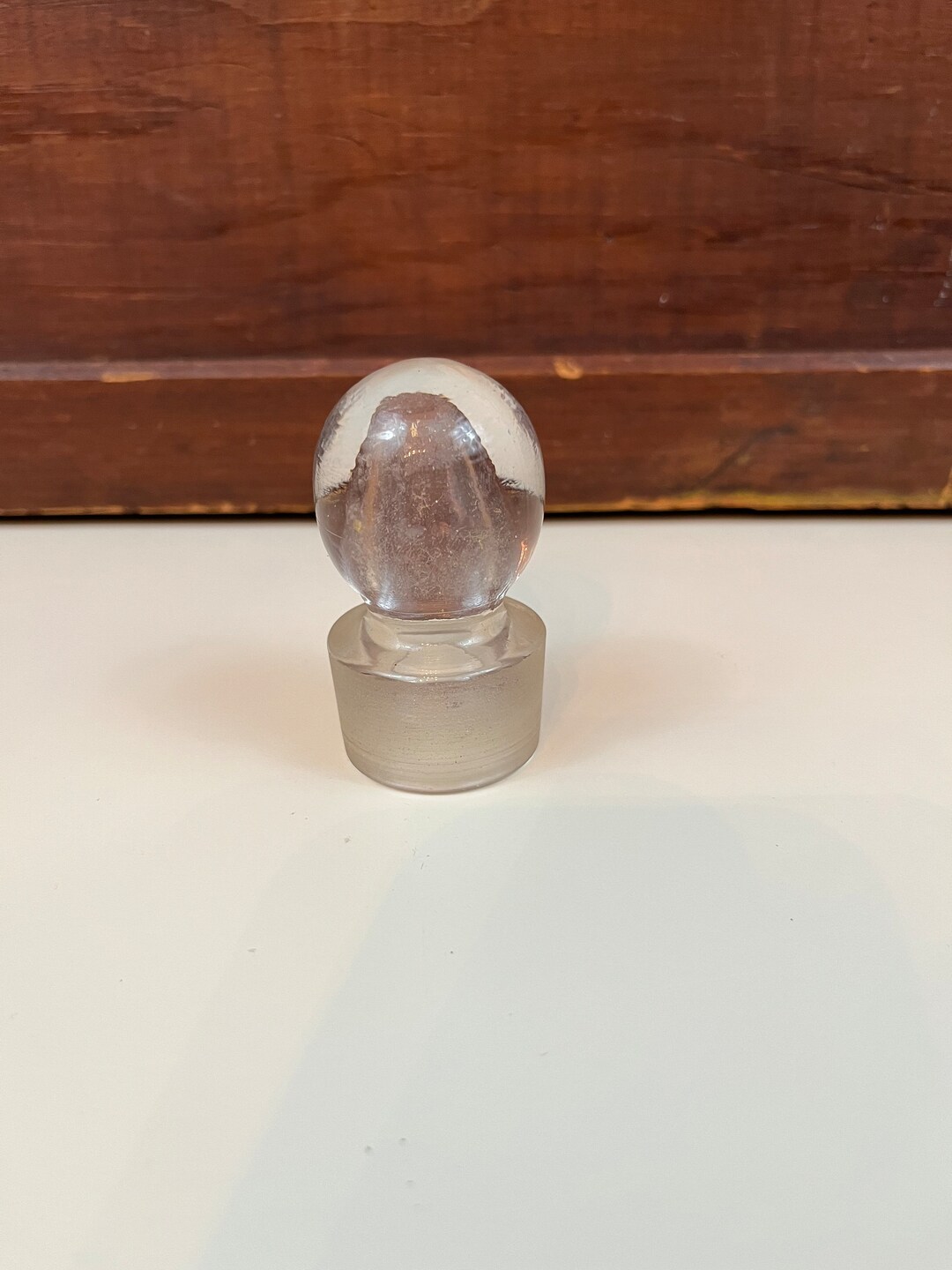 Vintage Glass Stopper, Clear Glass Round Geometric Top Small Liquor ...