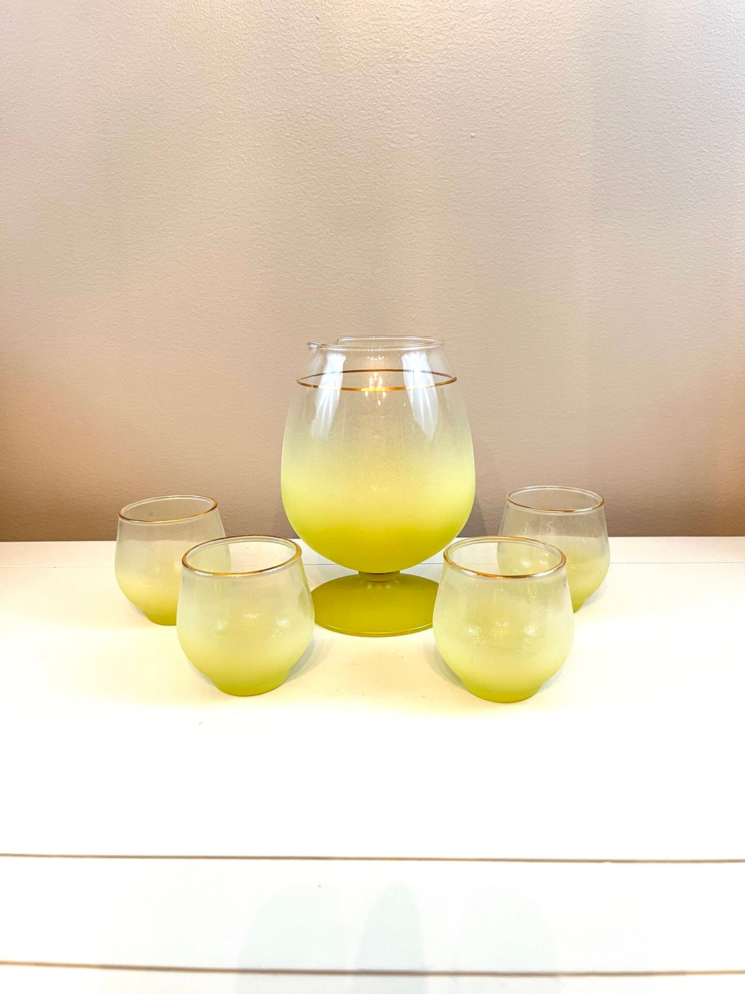 Vintage Blendo Yellow Cocktail Pitcher Set of 4 Rolly Polys Brandy ...