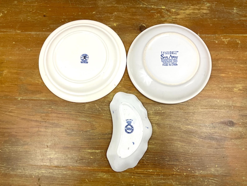 Vintage Antique Nautical Themed Blue White Transferware Plates ...