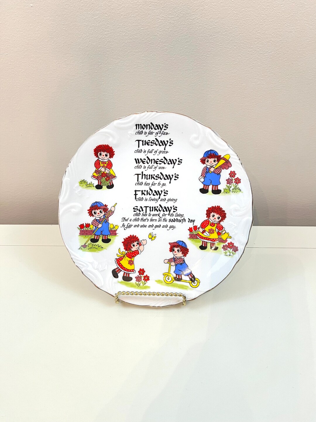 Vintage Raggedy Ann & Andy Days of the Week Personality Poem "mondays ...