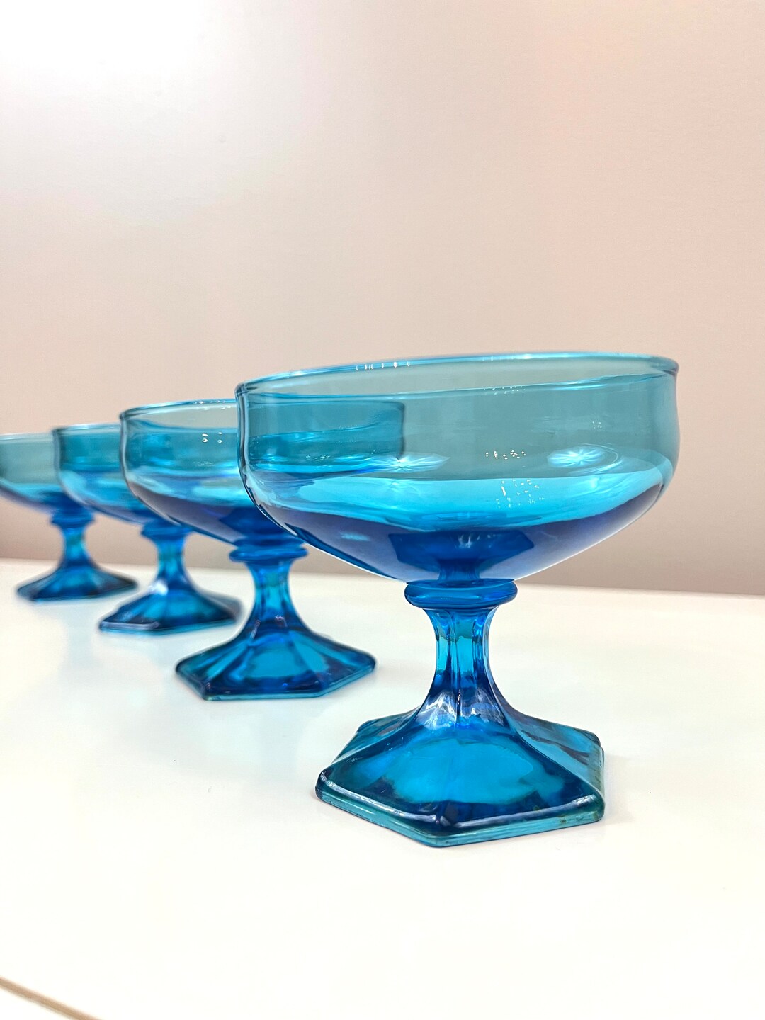 Vintage Anchor Hocking Blue Pedestal Dessert Cups Parfait or Sherbert ...