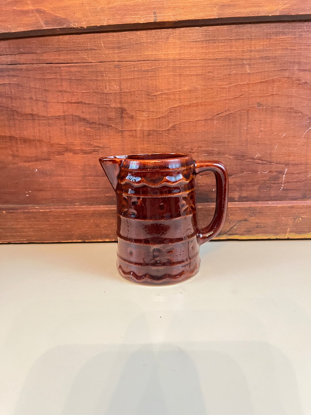 Vintage Marcrest Daisy Pitcher 4" Brownware Ironstone Pottery Creamer ...