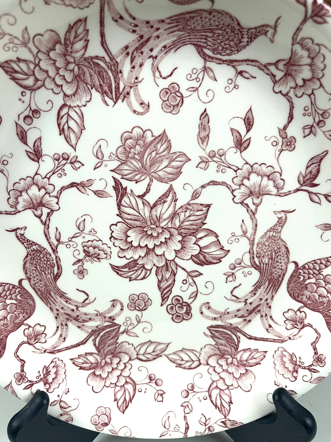 Vintage Bilton Luncheon Plate Red Flowers and Birds Transferware Plate ...