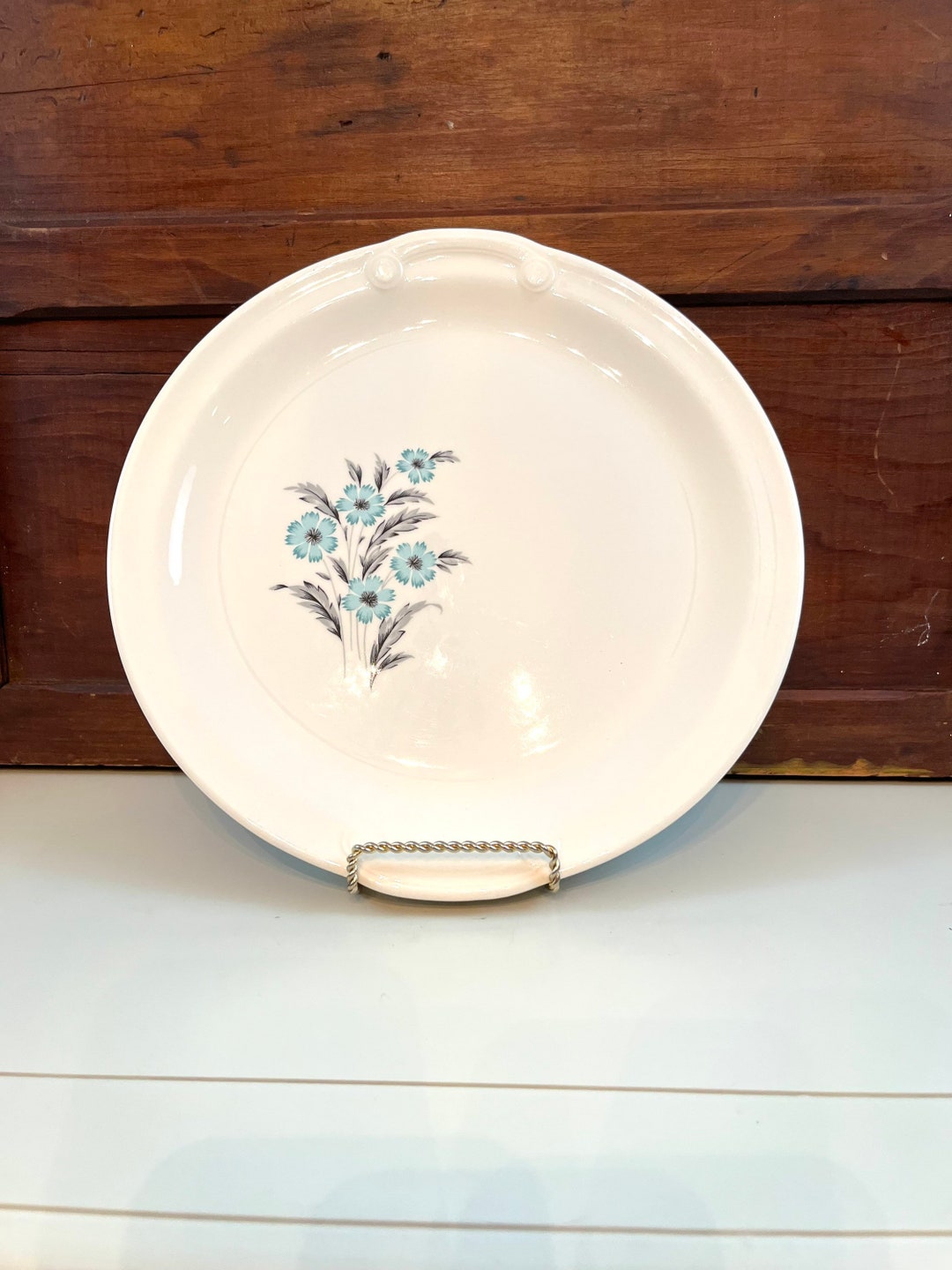 TST Blue Floral Cake Plate Bachelor Bonnet Blue Flowers & Grey Leaves ...