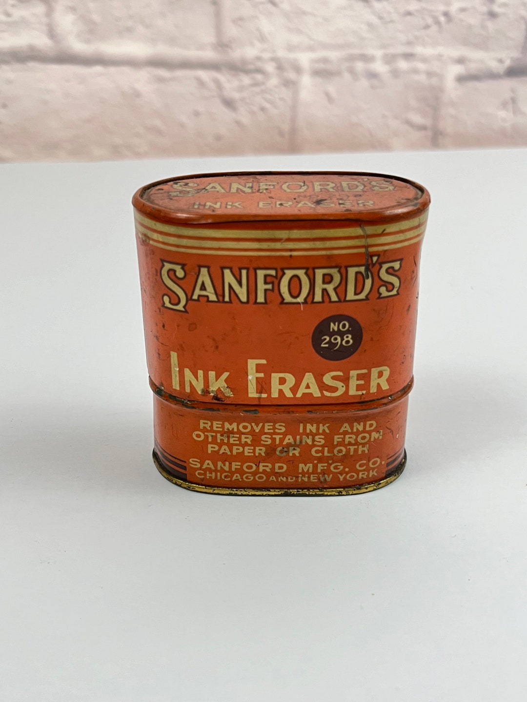 Vintage Sandford's Ink Eraser Tin Container No Contents Red and Yellow ...