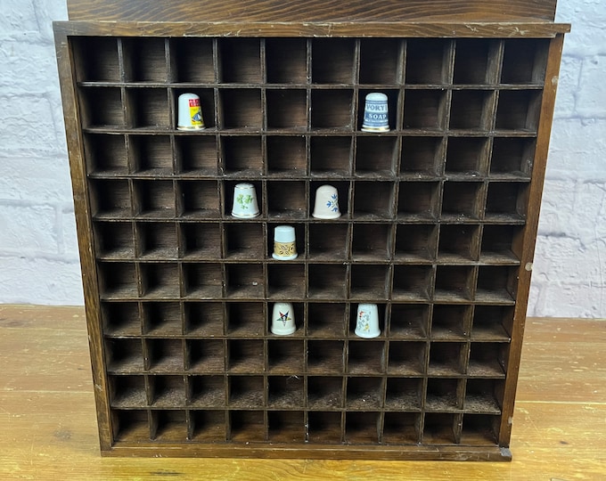 Vintage Wood Thimble Display Shelf With 100 Cubbies Sliding Plastic ...