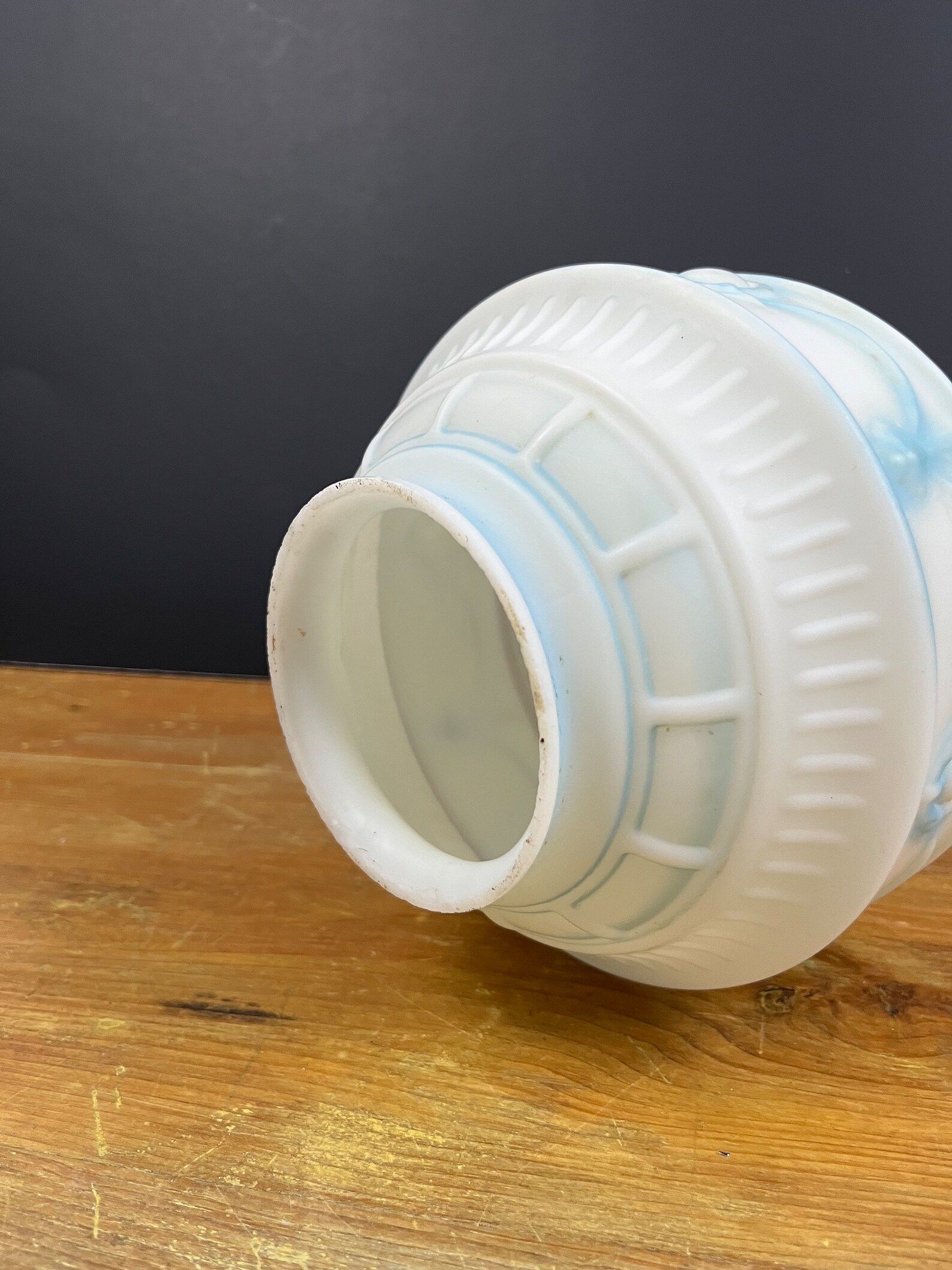 Antique Bisque Light Shade Art Deco Wall Sconce Blue and White Glass ...