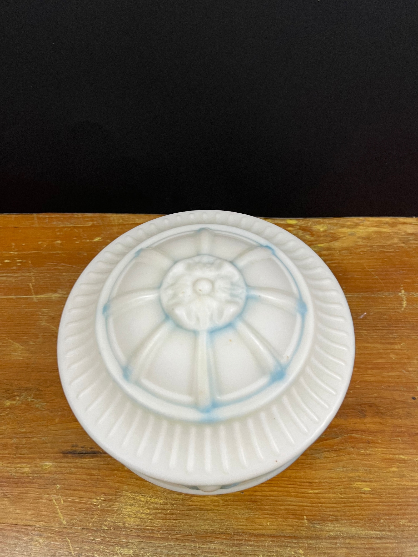 Antique Bisque Light Shade Art Deco Wall Sconce Blue and White Glass ...