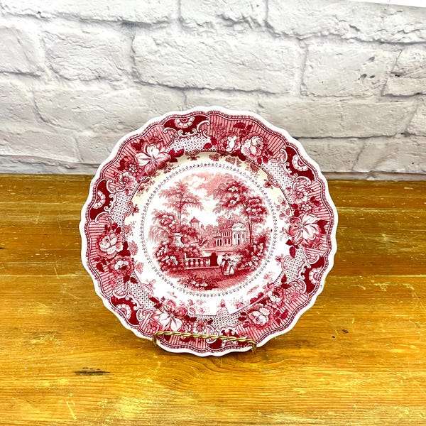 Red Transferware Plates - Etsy