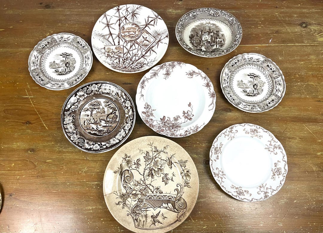 Antique Brown White Transferware Plates Bowls Avondale, Canova ...