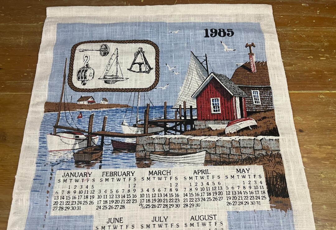 Vintage 1985 Calendar Linen Tea Towel Birth Year Gift Anniversary Gift ...
