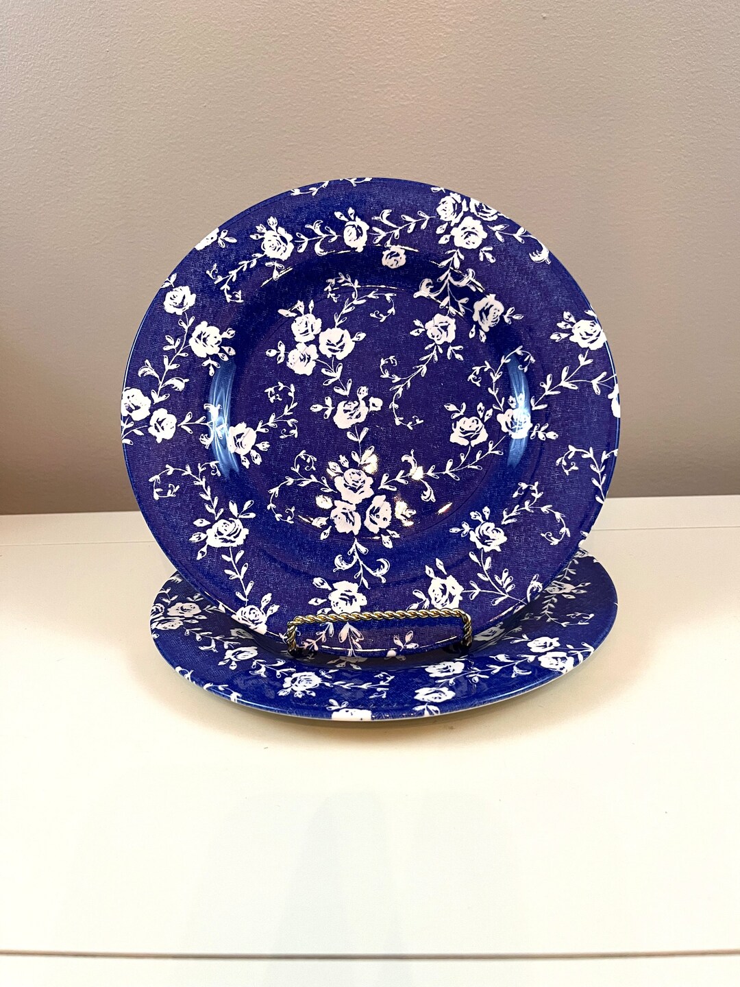 Vintage Royal Stafford Blue Chintz Plates Blue Background White Roses ...