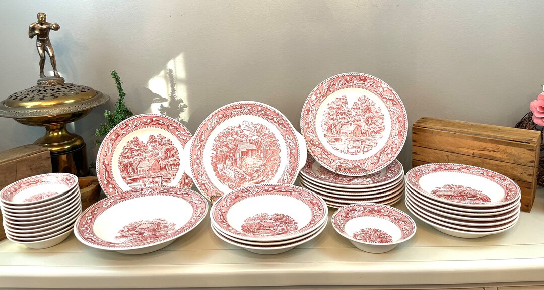 Royal Ironstone Memory Lane Red Transferware Dinnerware Platter Pink ...