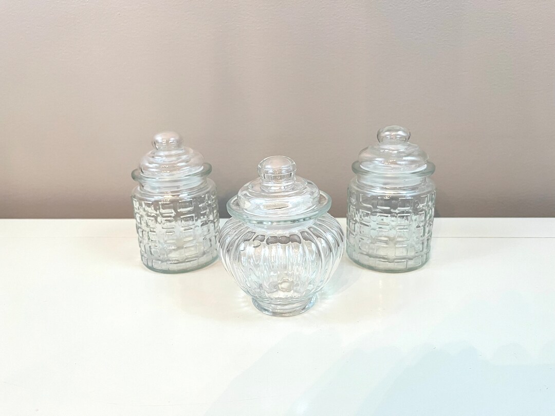 Vintage Trio of Glass Jars Geometric Rectangles and Curves Apothecary ...