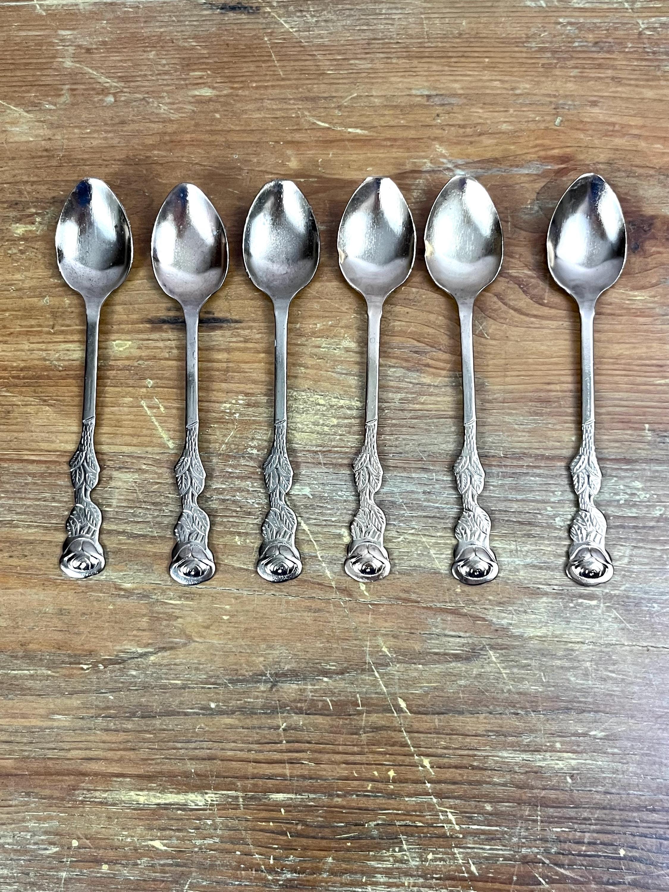 Vintage Rose Handled Teaspoons Gold Electroplate Rostrrei Tea Party ...