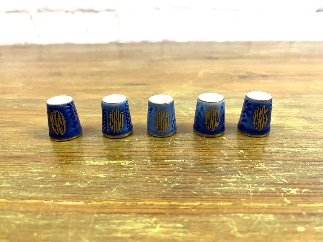 Vintage Blue Gold Danish Thimbles Birth Dates Anniversary Dates ...