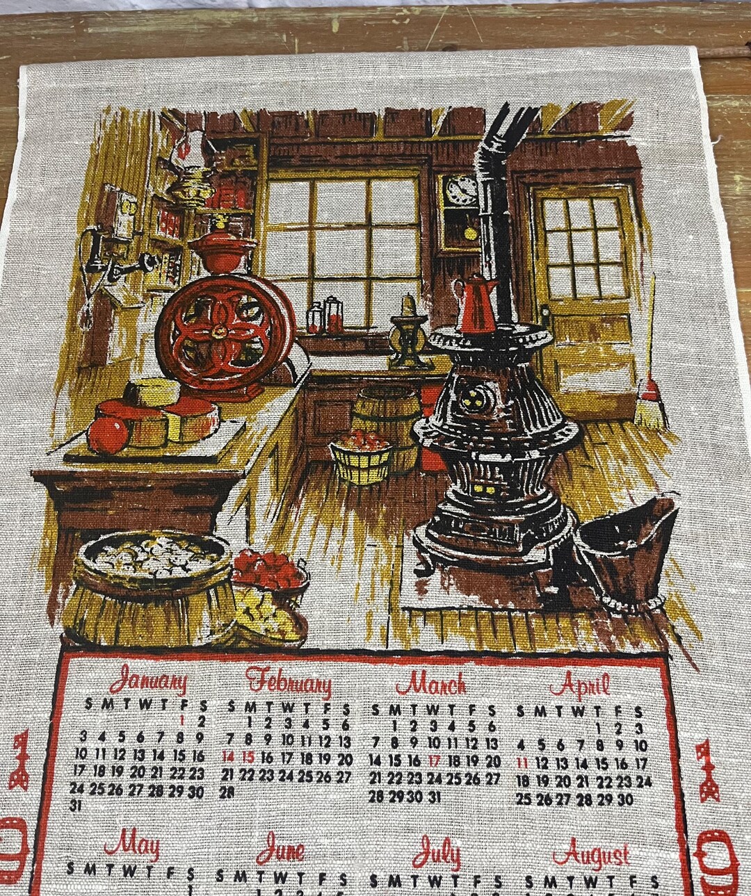 Vintage 1982 Calendar Linen Tea Towel Birth Year Gift Anniversary Gift ...