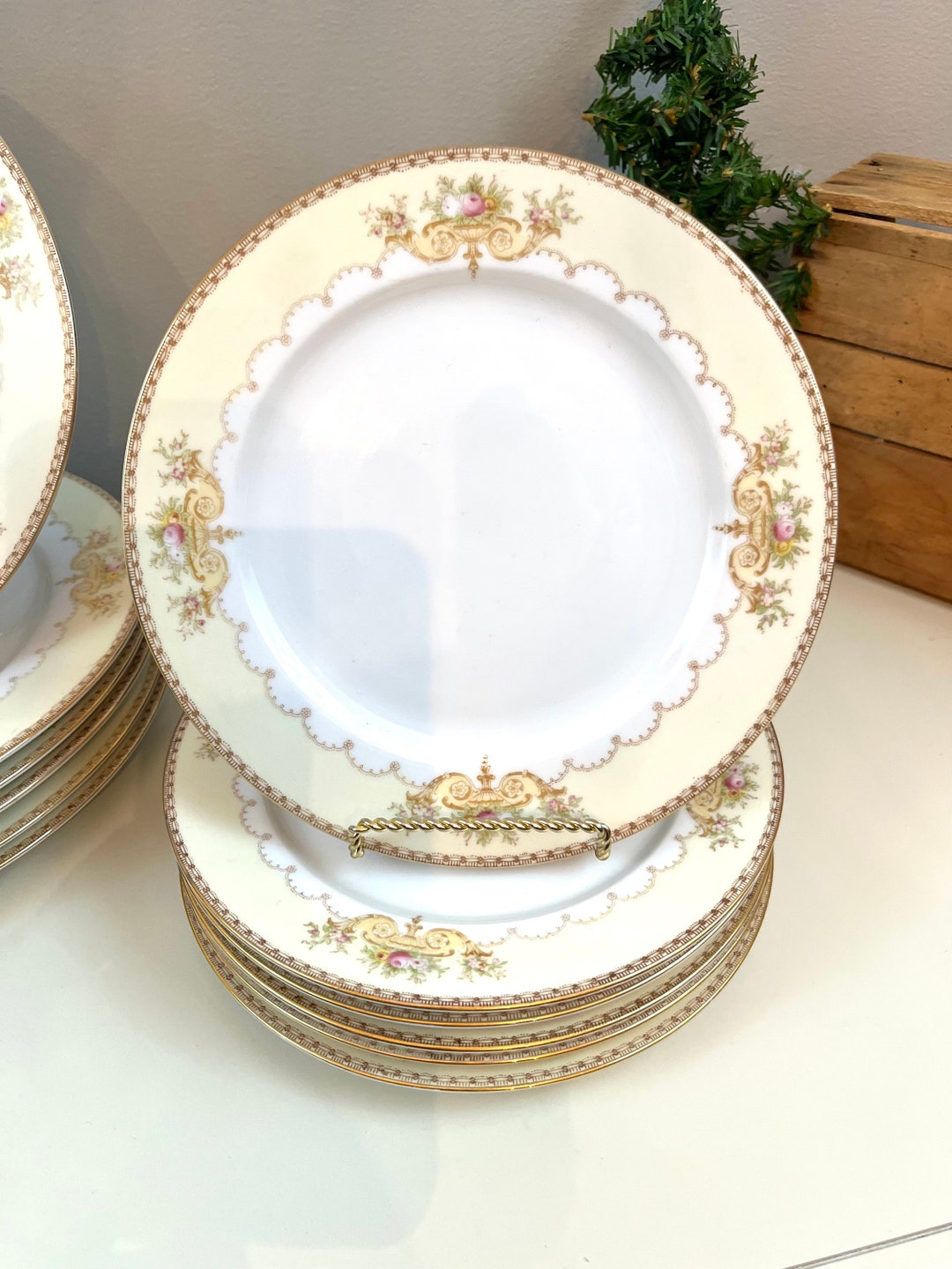 Vintage Yellow Trim MEITO N & R China Japan Luncheon Plate Hand Painted ...