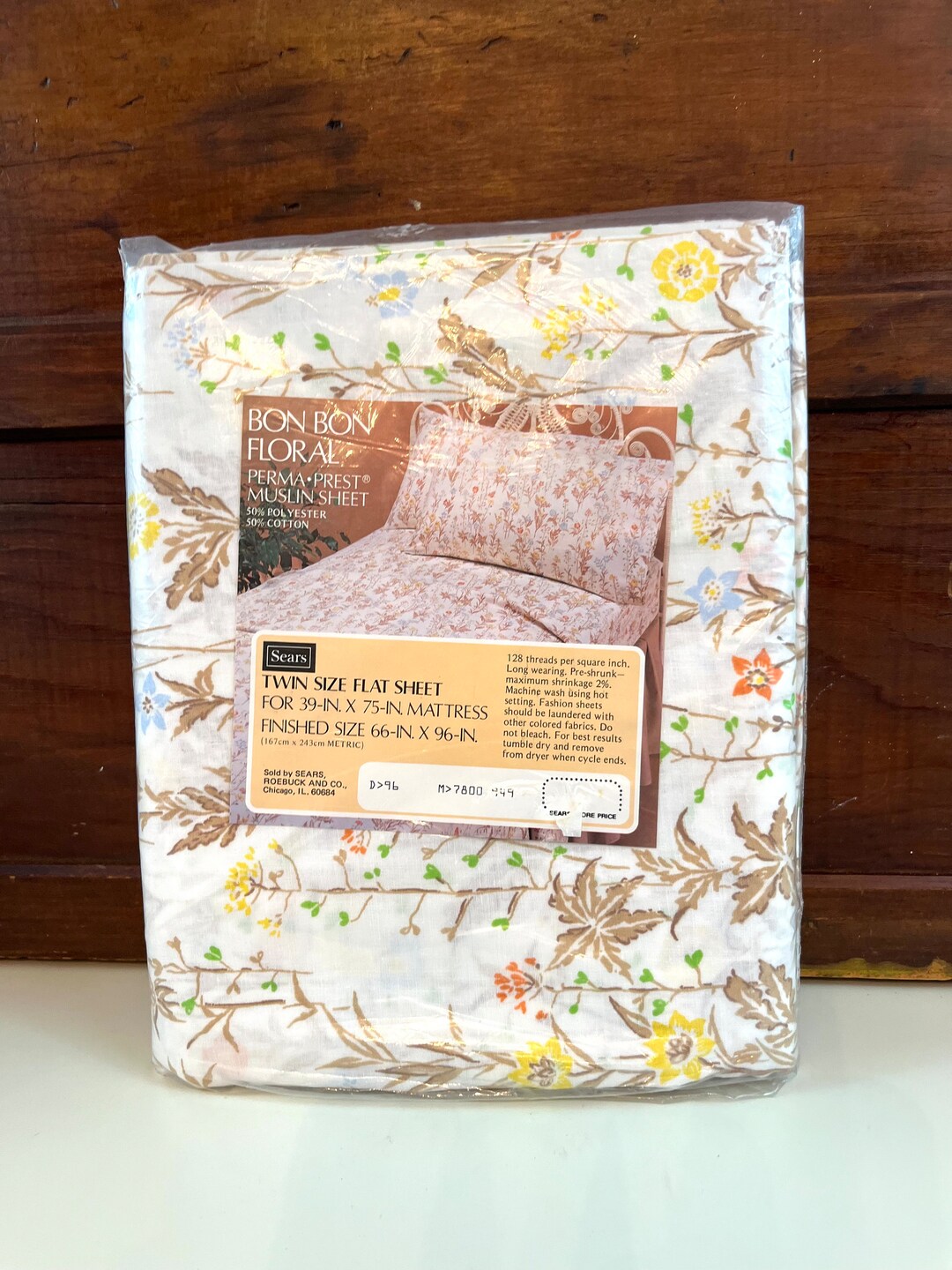 Vintage Sears Twin Flat Sheet "bon Bon Floral" Brown Yellow & Blue Late ...