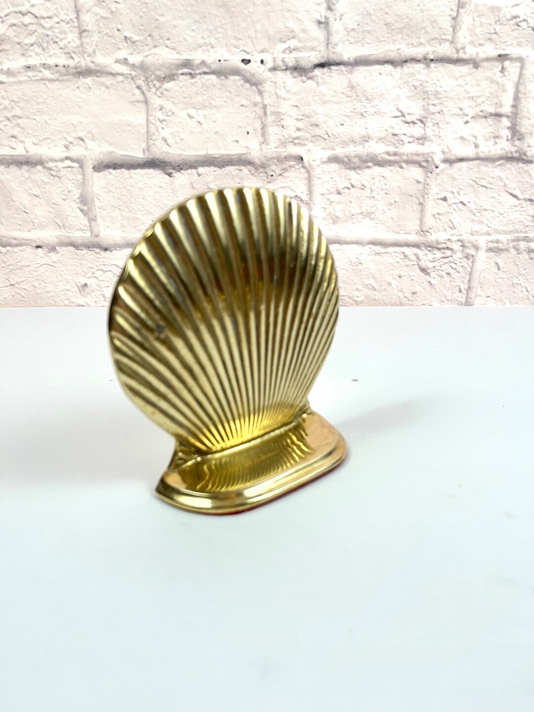 Vintage Brass Shell Bookend Narrow Scallop Shell Brass Decor Nautical ...