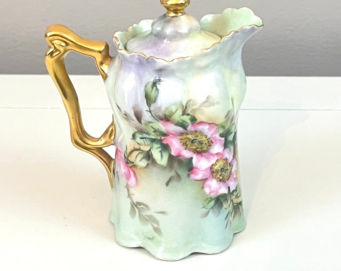 Shabby Chic Hand Painted Porcelain Creamer Pitcher Style Pink and Mint ...