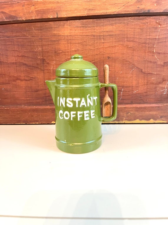 Vintage 1950s Green Ceramic Instant Coffee Container and Scoop - Etsy