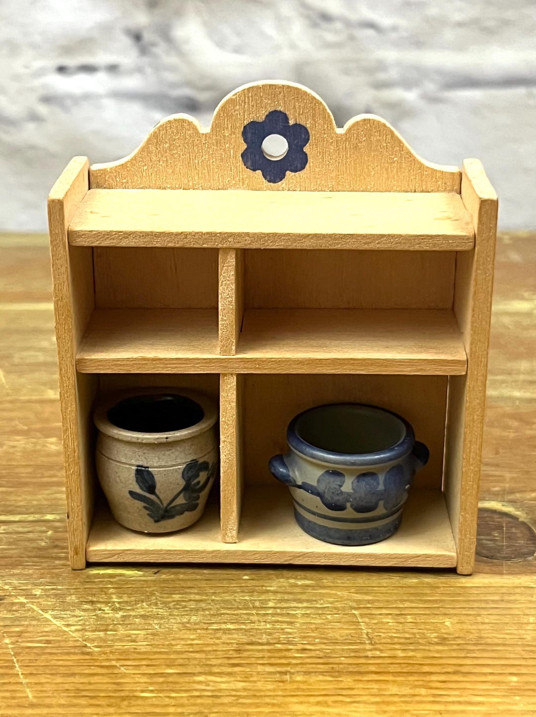 Vintage Bodo Hennig Miniature Pottery Shelf and 2 Pots Salt Glaze Blue ...