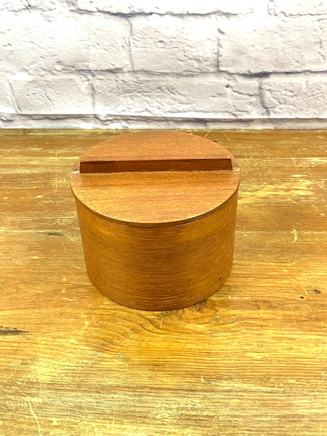 Mid Century Modern Teak Wood Kitchen Canister Smallest Size Round Box ...