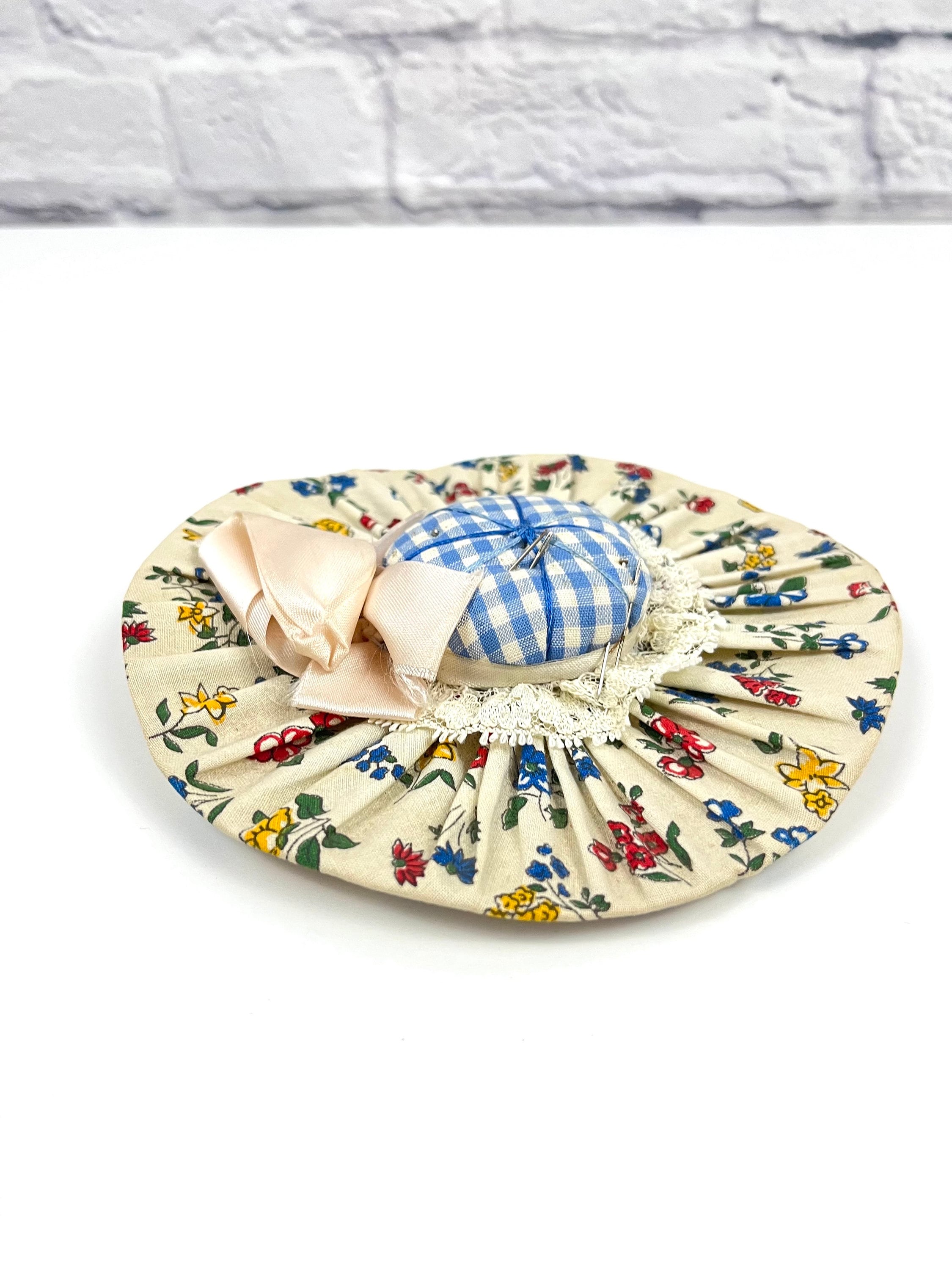 Vintage Hat Pin Cushion Sweet Mixed Fabric Craft Project Sewing Gift ...