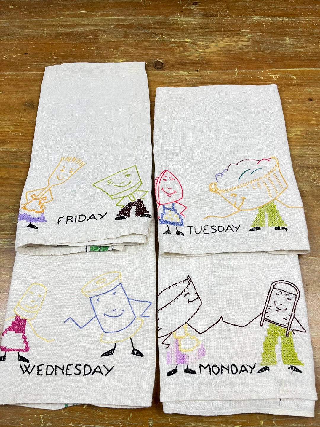 Vintage 50s Day of the Week Tea Towel Hand Towel Kitchen Towel Hand ...