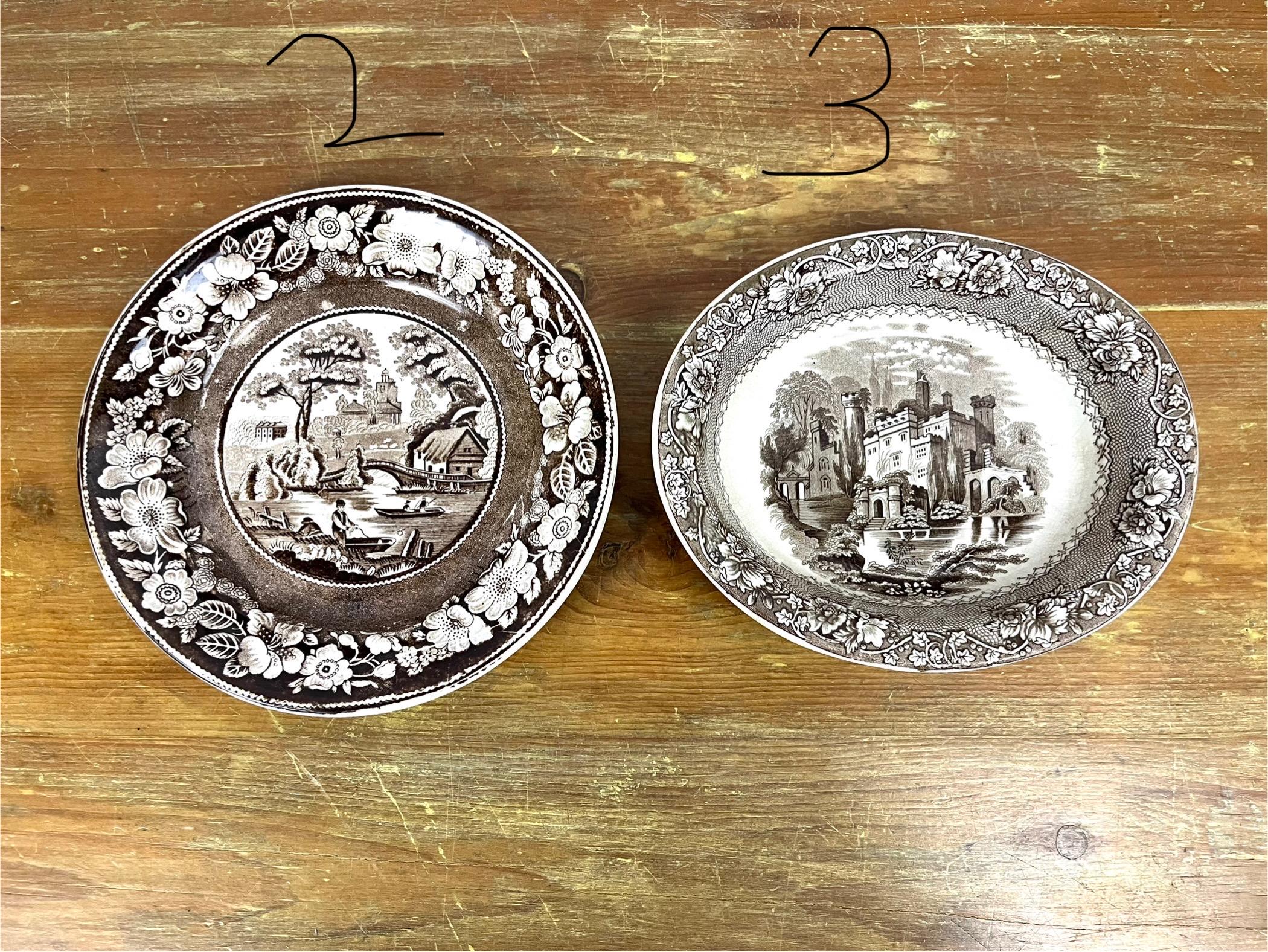 Antique Brown White Transferware Plates Bowls Avondale, Canova ...