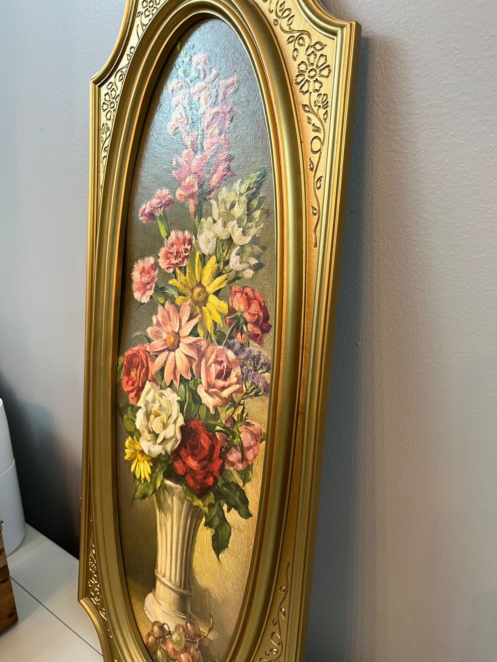 Mid Century 1964 Cecil Rubino Gold Frame and Painted Floral Vase Art ...