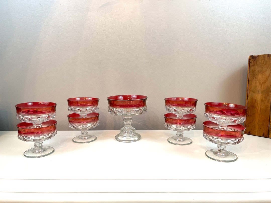 Vintage Red Champagne Glasses Red Thumbprint Sherbet Pedestal Cups ...