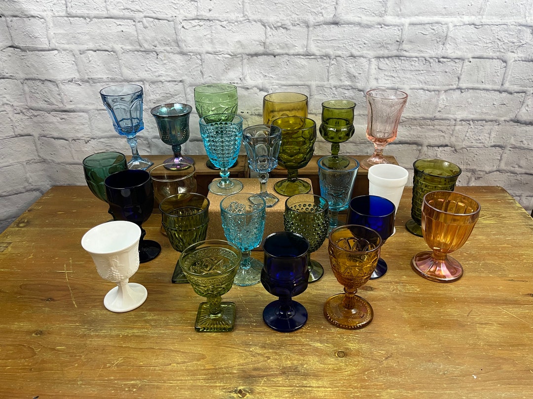Vintage Mix and Match Pedestal Wine Glasses Rainbow Glassware MCM Water ...