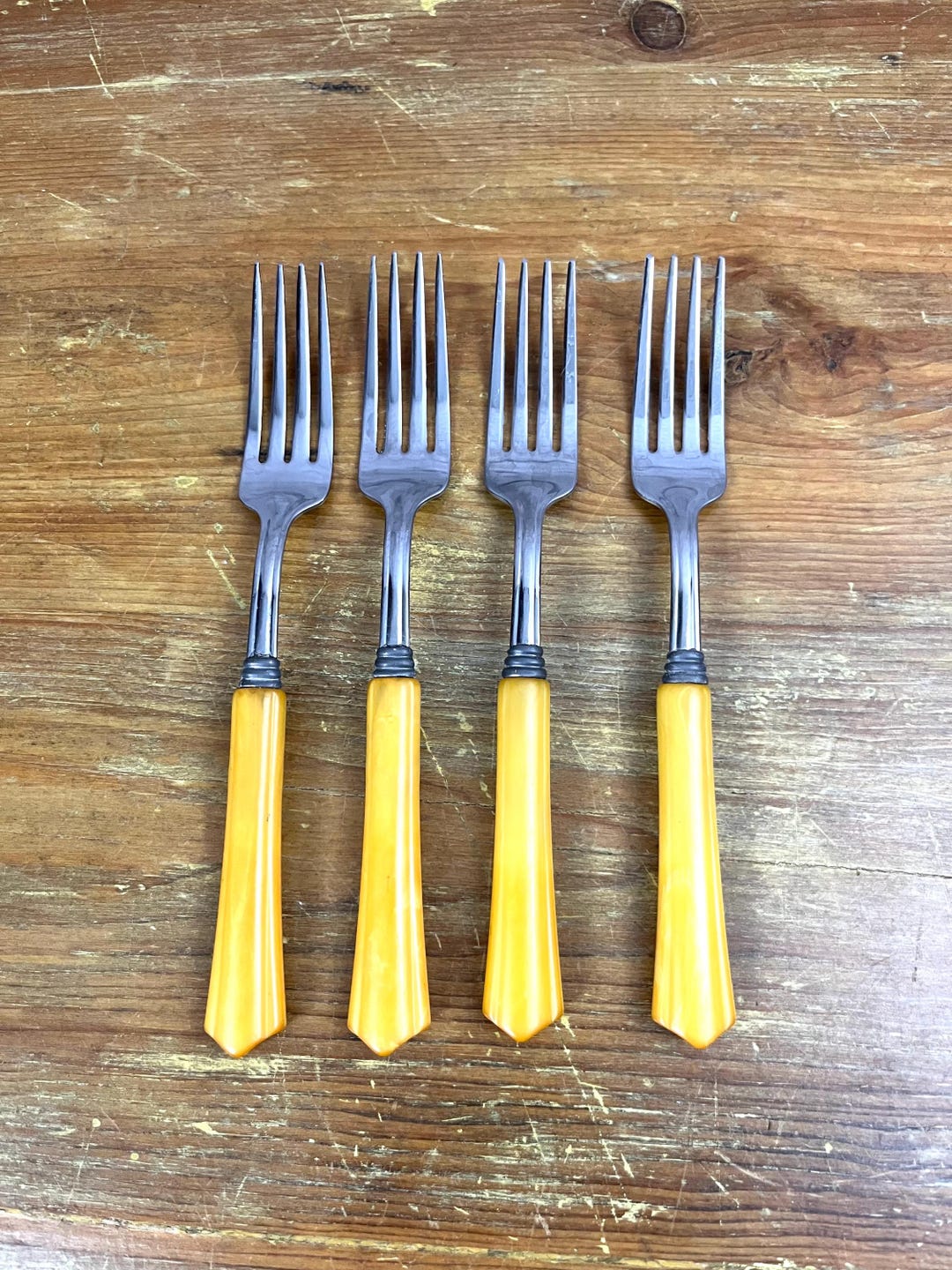 Vintage Butterscotch Bakelite Stainless Flatware Dinner Forks or Place ...