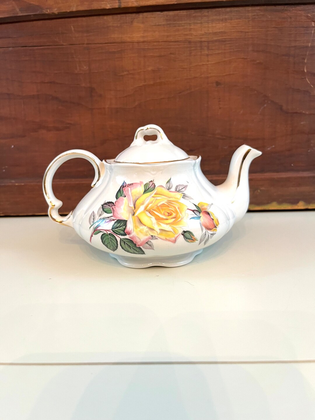 Vintage Pink & Yellow Roses Teapot Ellgreave Ironstone Single Serving ...