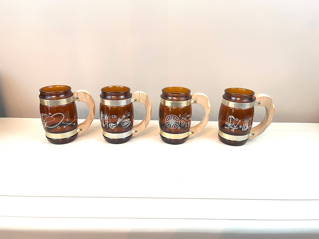 Vintage Siestaware Cowboy Mugs 60's Western Amber Glass Mugs Barrel ...