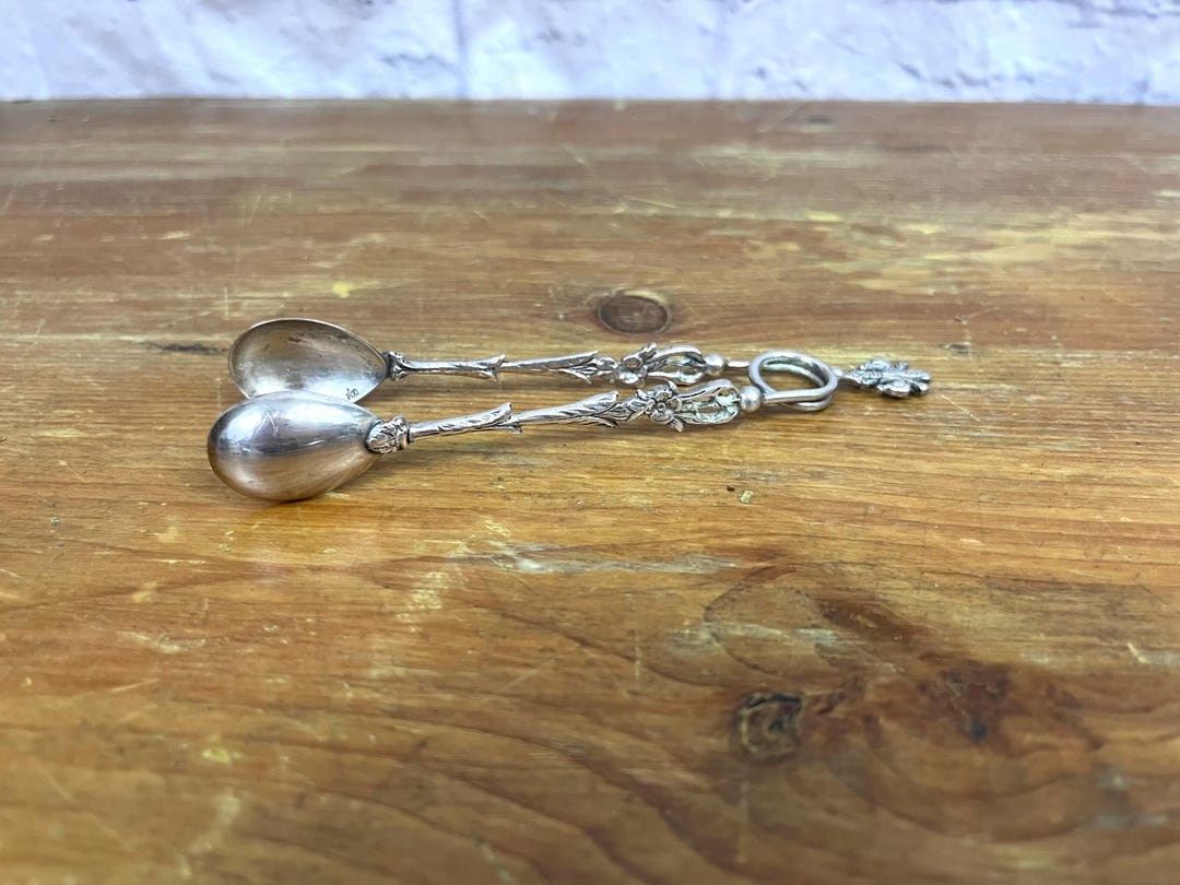Adorable Victorian Era Silverplate Sugar Tongs Ornate Appetizer Pick ...