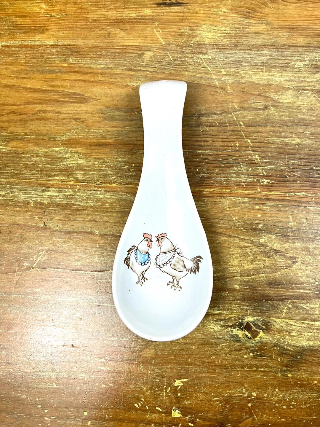 Vintage Stoneware Rooster Spoon Rest With Bibs on Ready to Eat - Etsy