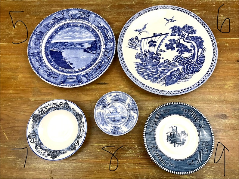 Vintage Antique Nautical Themed Blue White Transferware Plates ...