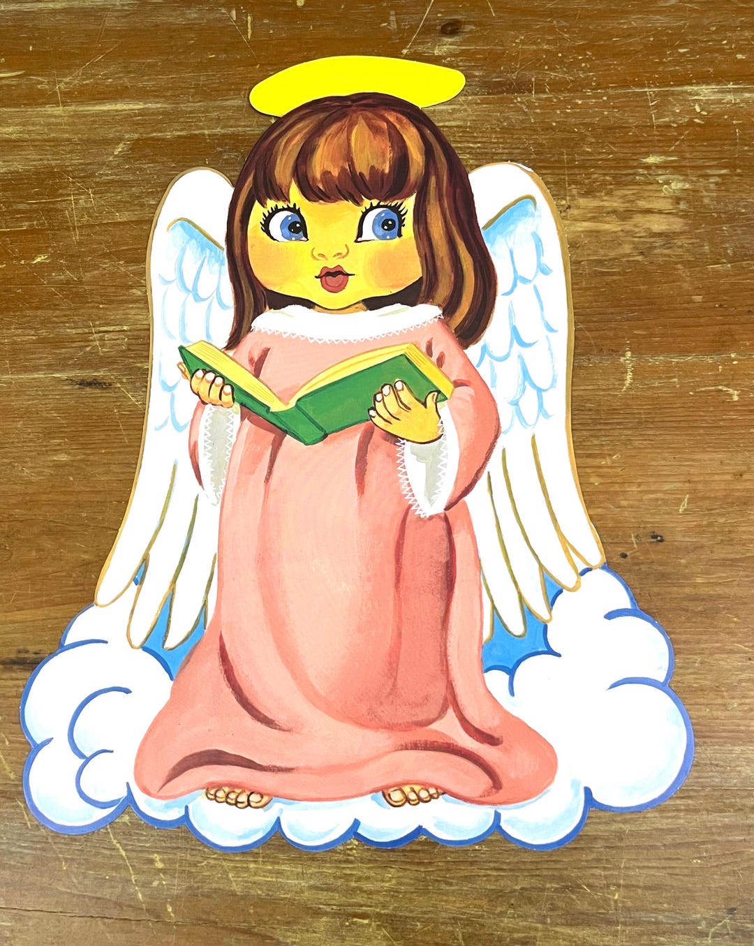 Vintage Christmas Singing Angel Die Cut Hanging Decor Window or ...
