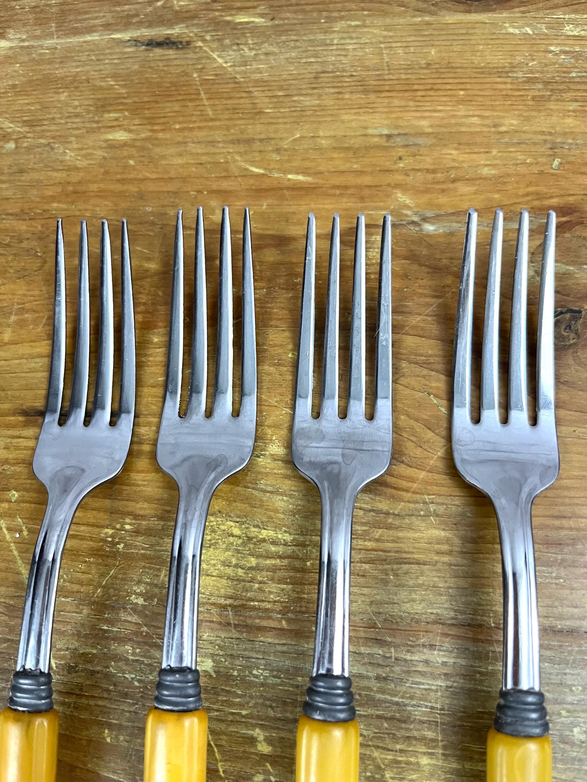 Vintage Butterscotch Bakelite Stainless Flatware Dinner Forks or Place ...