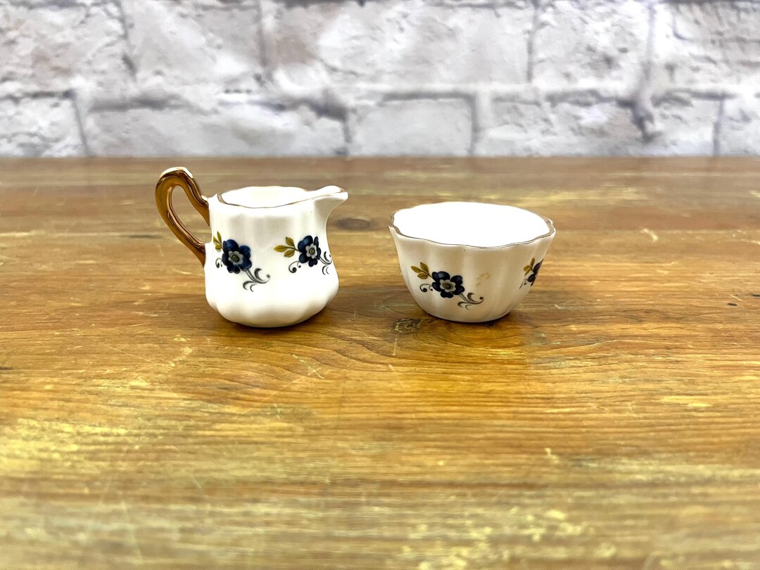 Vintage Miniature "sandford" Cream & Sugar Decorative Blue Floral Fine ...