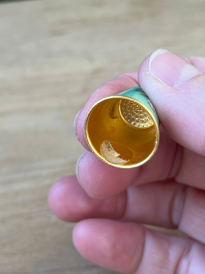 Vintage Green & Gold Hand Painted Floral Thimble - Etsy